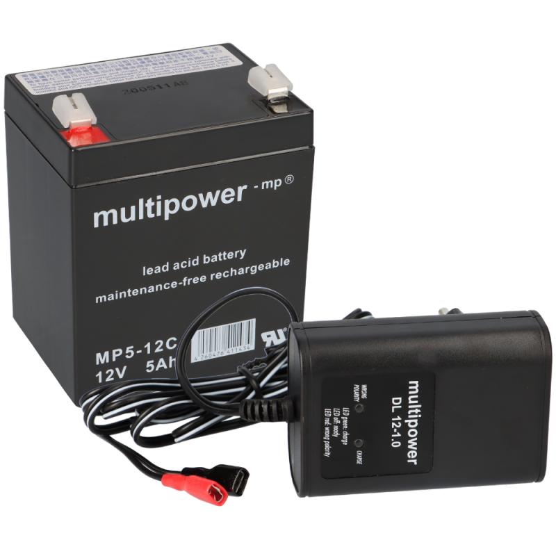 SET Multipower Blei-Akku MP5-12C Pb 12V 5Ah + Ladegerät