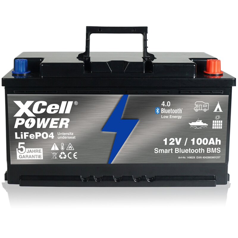 XCell LiFePO4 Akku 12V / 100Ah Untersitz inkl. Bluetooth