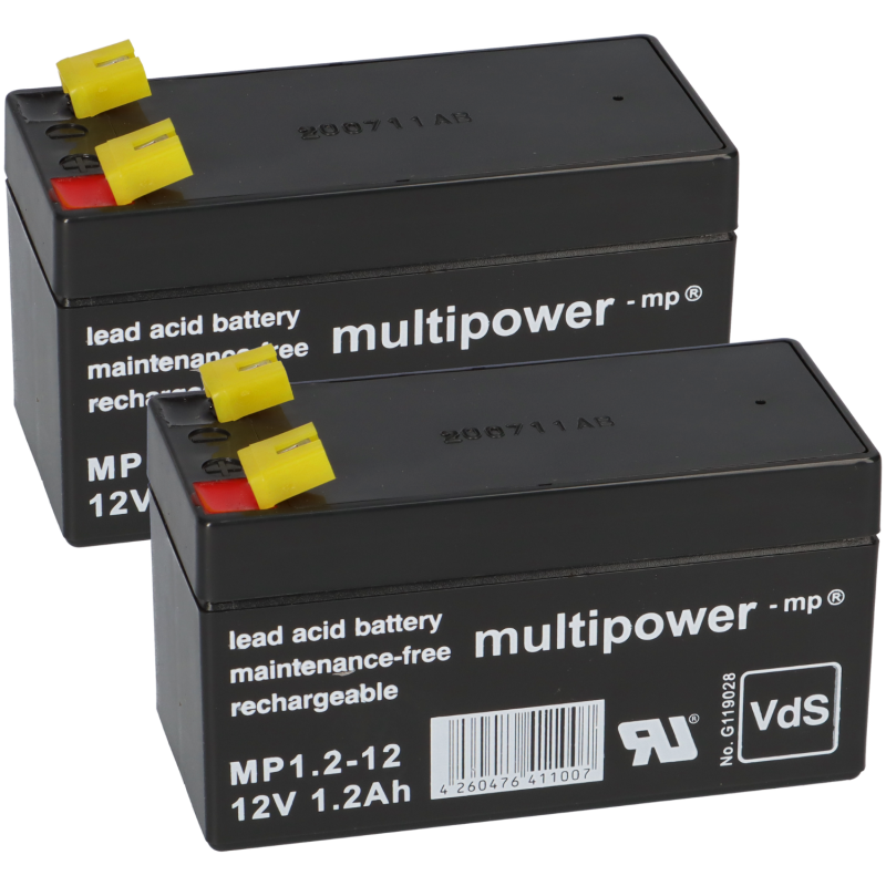 Akku 2x Multipower MP1,2-12 12V 1,2Ah Medizintechnik
