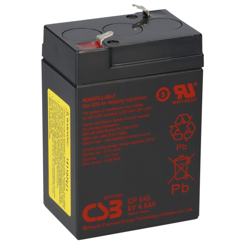 Bleiakku 6V 4,5Ah CSB GP645F1AGM Bleibatterie online kaufen